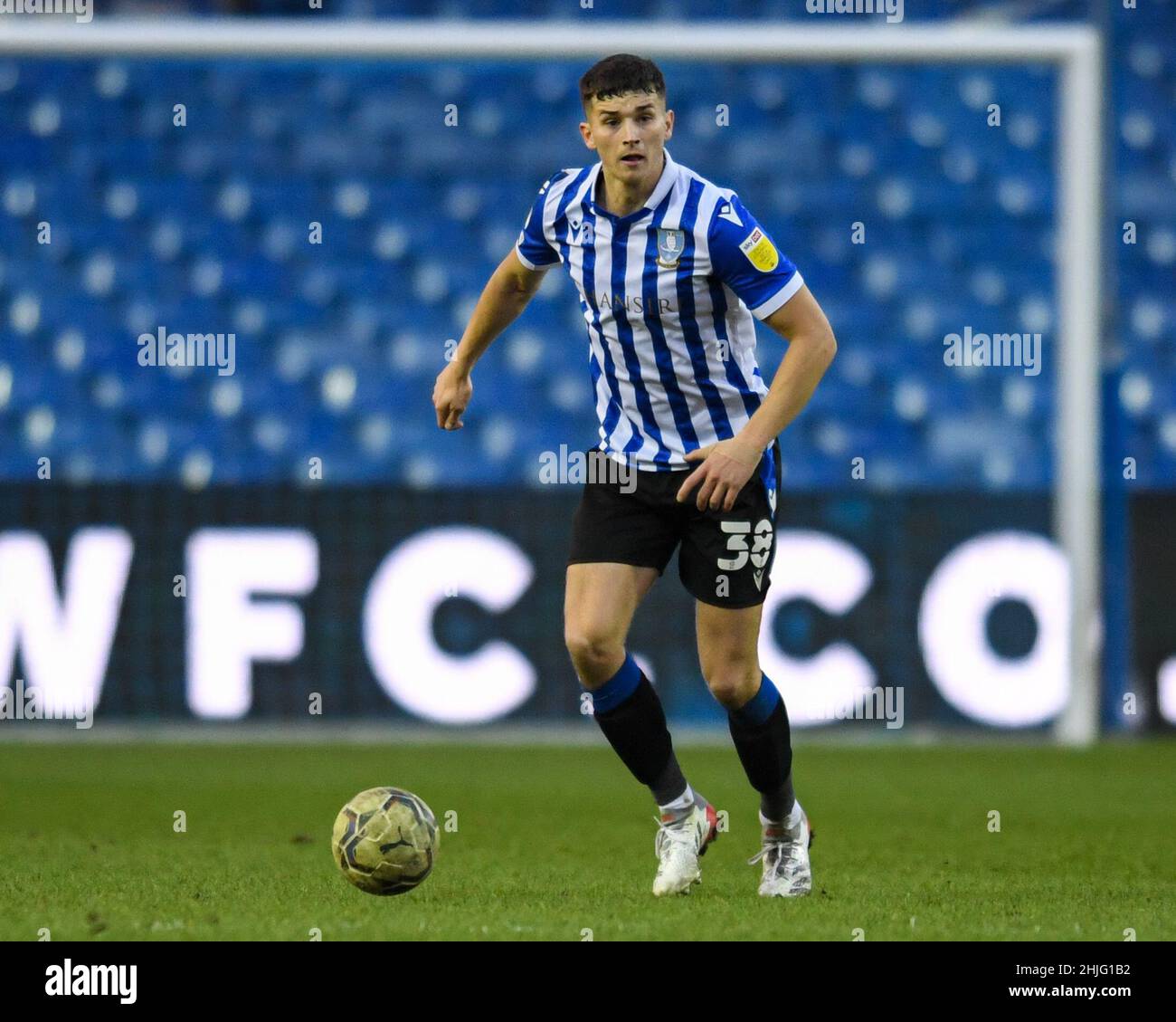 Jordan Storey #38 of Sheffield Wednesday looks for a passing option ...