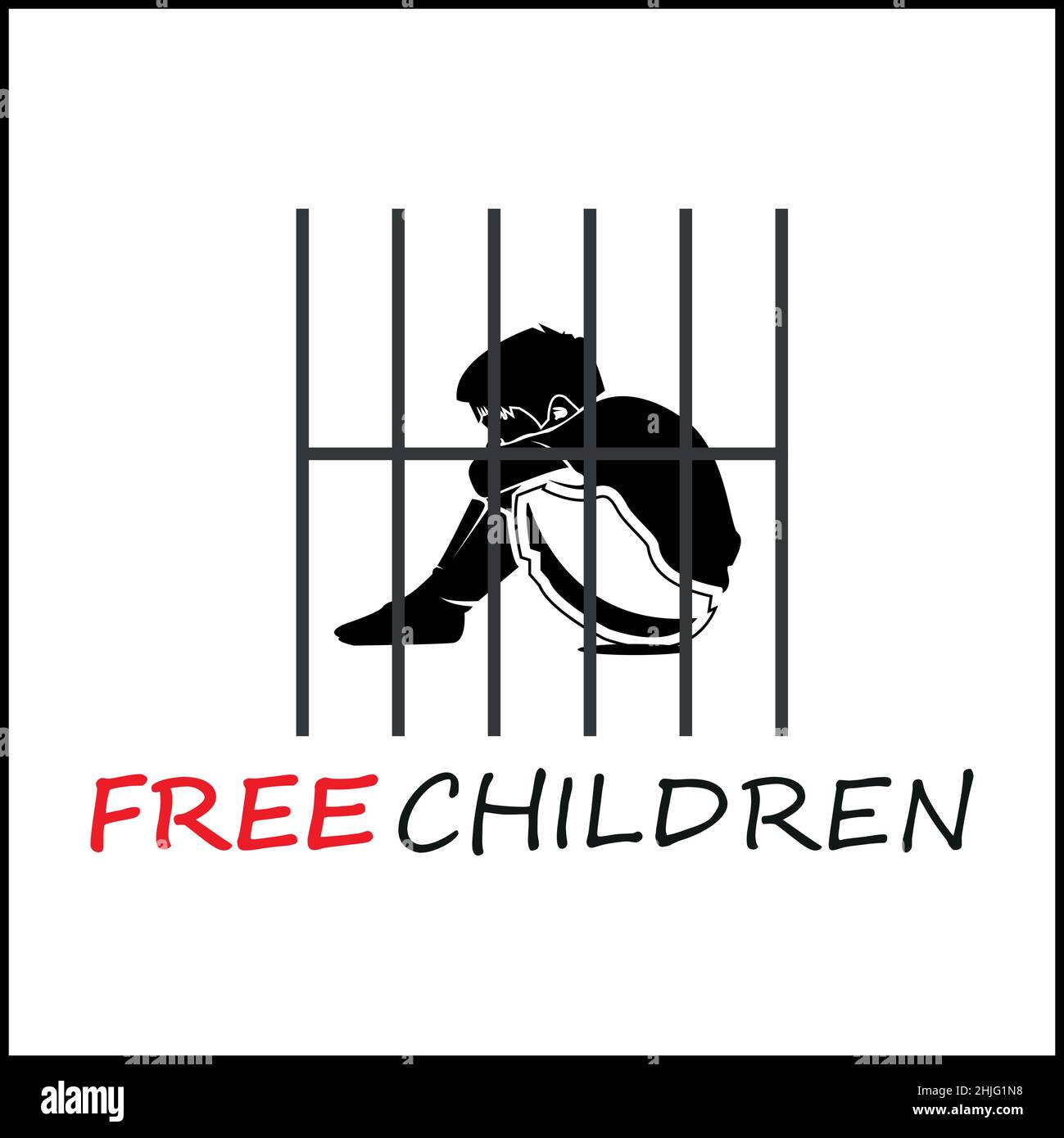 Free children. Conceptual illustration of children and prison of child ...