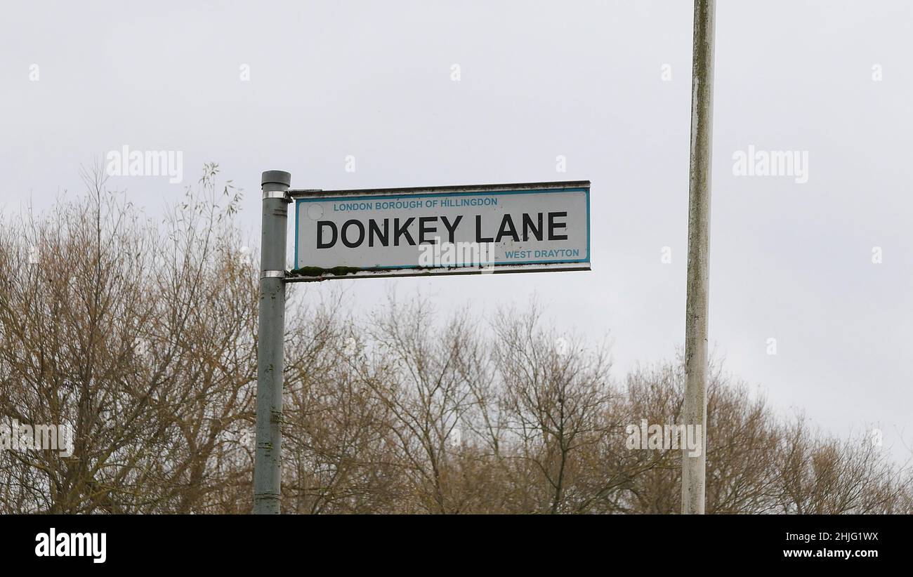 14 November 2021 - London, UK: Road sign indicating Donkey Lane Stock ...