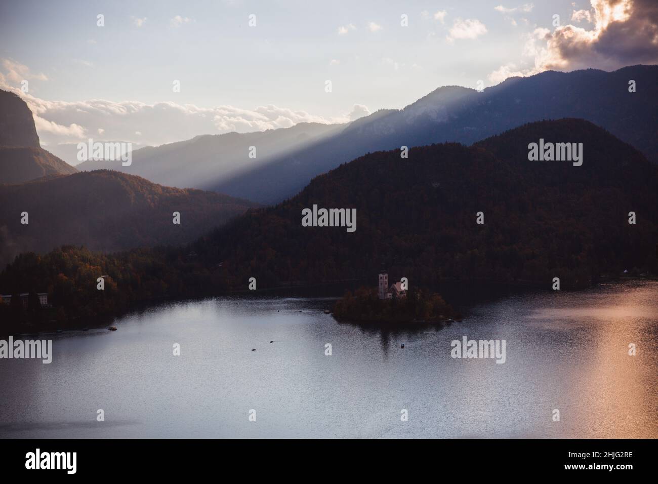 Magical autumn landscape with the island on Lake Bled Blejsko jezero ...