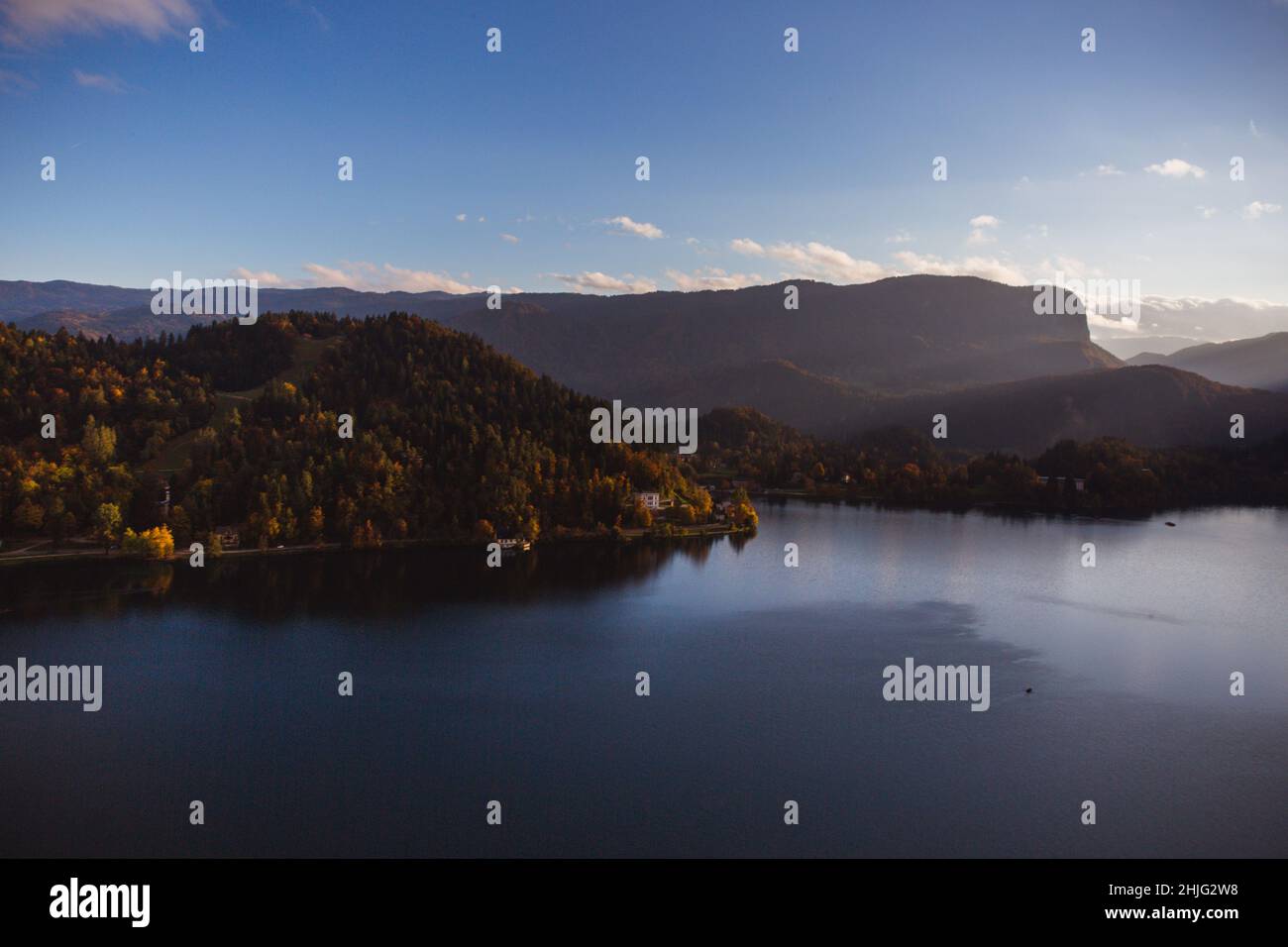Magical autumn landscape with the island on Lake Bled Blejsko jezero ...
