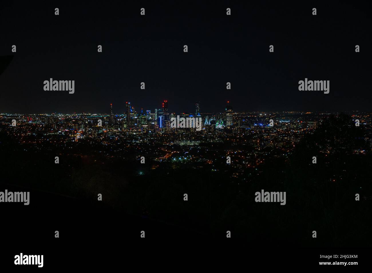 Cityscape of Mount Coot-tha covered in lights at night in Queensland ...
