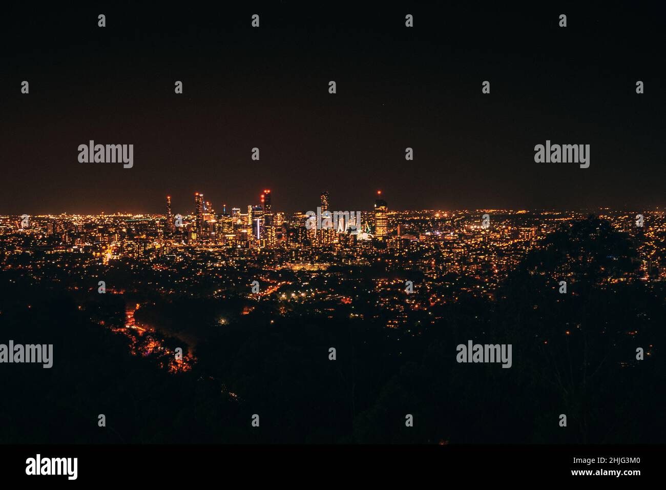Cityscape of Mount Coot-tha covered in lights at night in Queensland ...