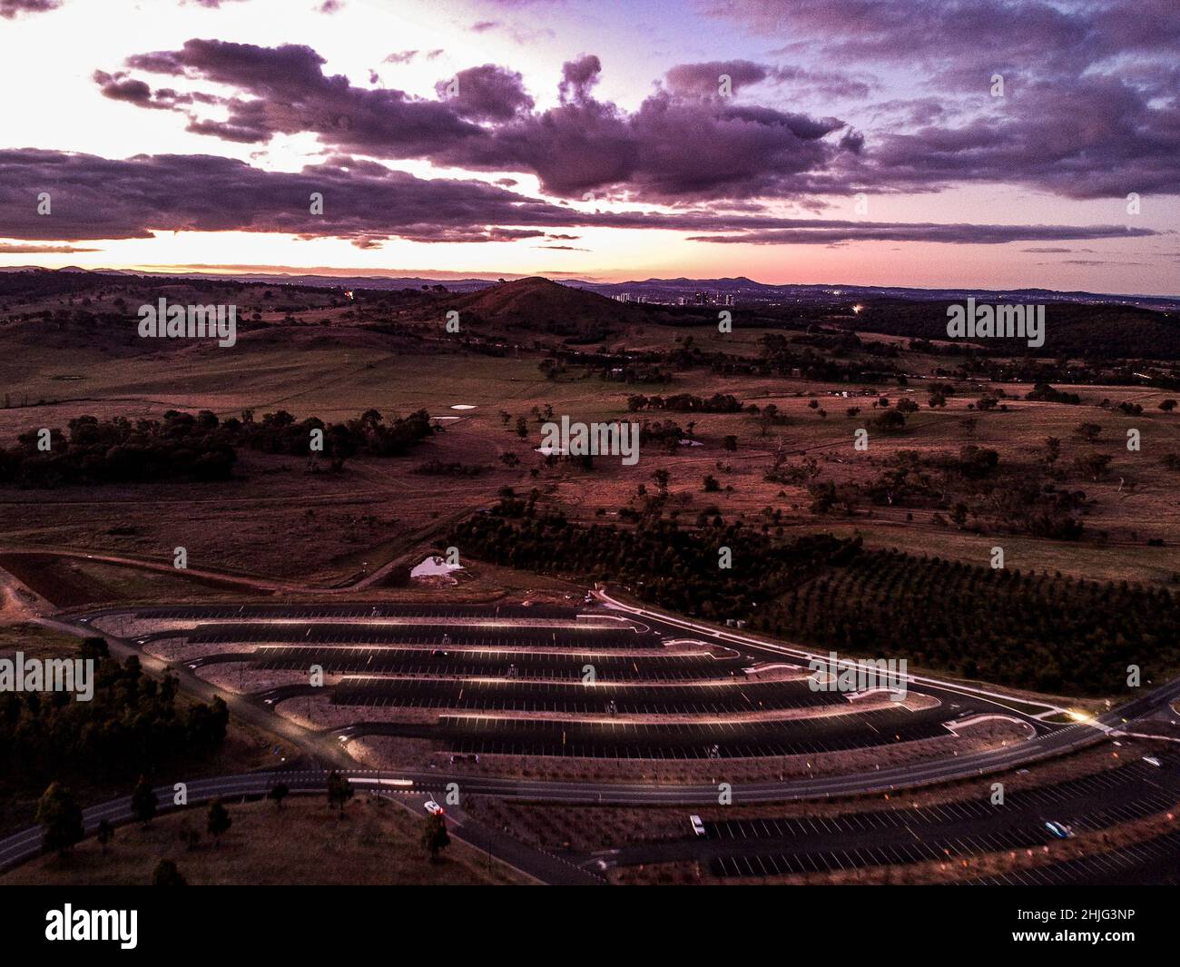 Landscape of the National Arboretum Canberra under a stormy sky in ...
