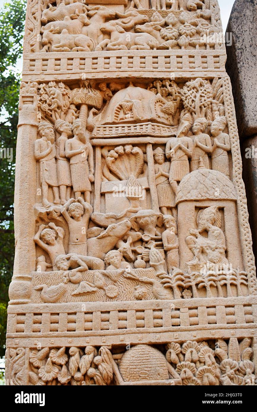 Stupa No 1, East Gateway, Left Pillar, Inside Panel 2: Visit of Indra ...