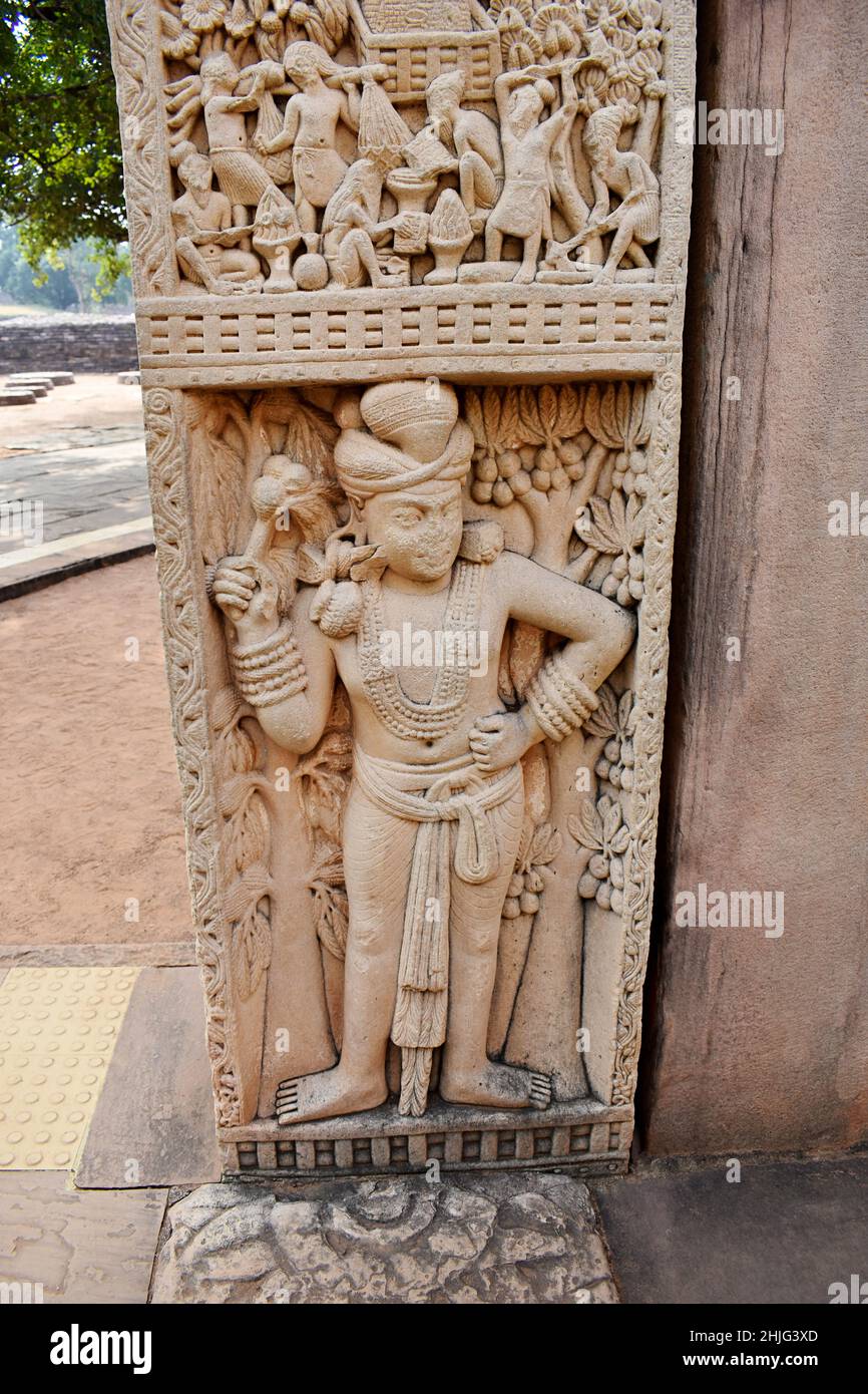 Stupa No 1, East Gateway, Left Pillar, Inside Panel 4: Dvarapala, Clad ...