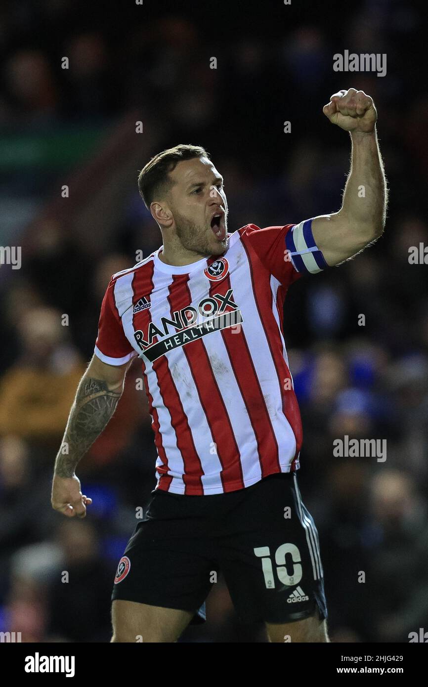 Billy Sharp #10 of Sheffield United celebrates his goal and makes the ...