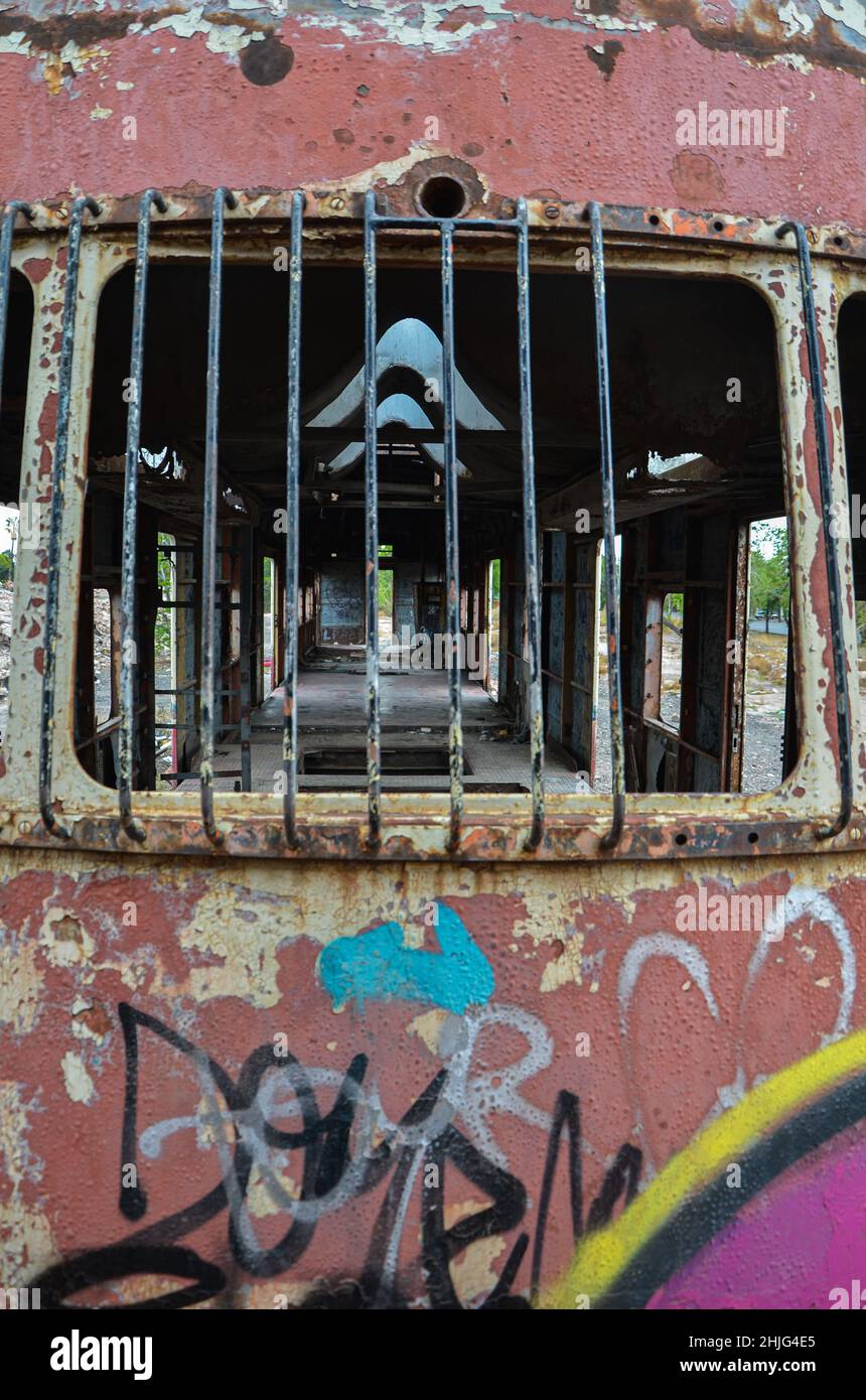 Abandoned old train with rust and graffitis Stock Photo - Alamy