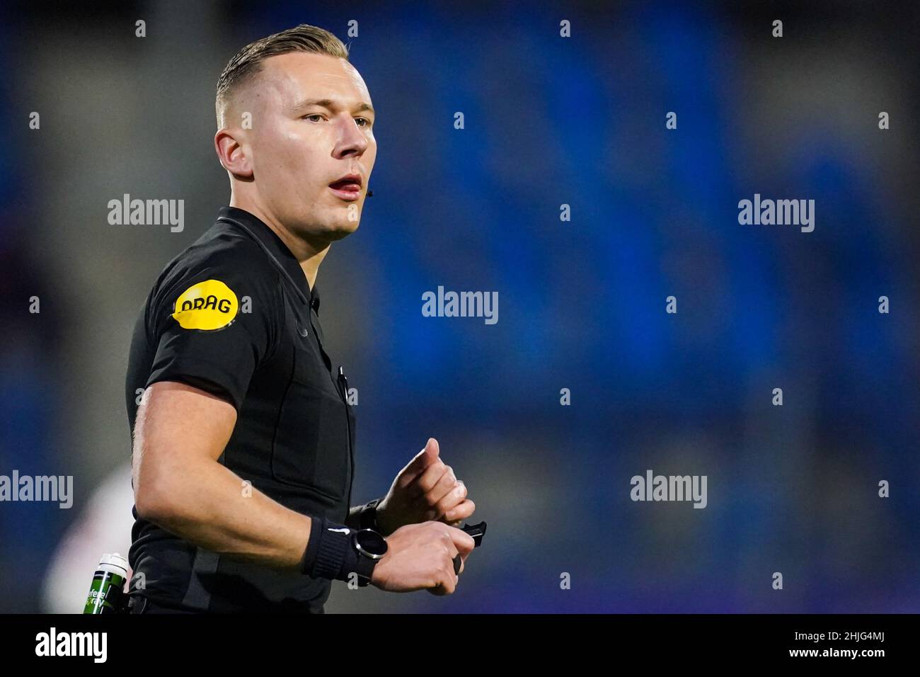 EINDHOVEN, NETHERLANDS - JANUARY 29: Referee Martijn Vos looks on during the Dutch ...