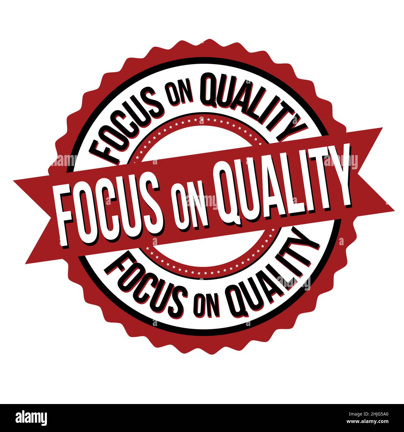 Focus on quality label or stamp on white background, vector ...