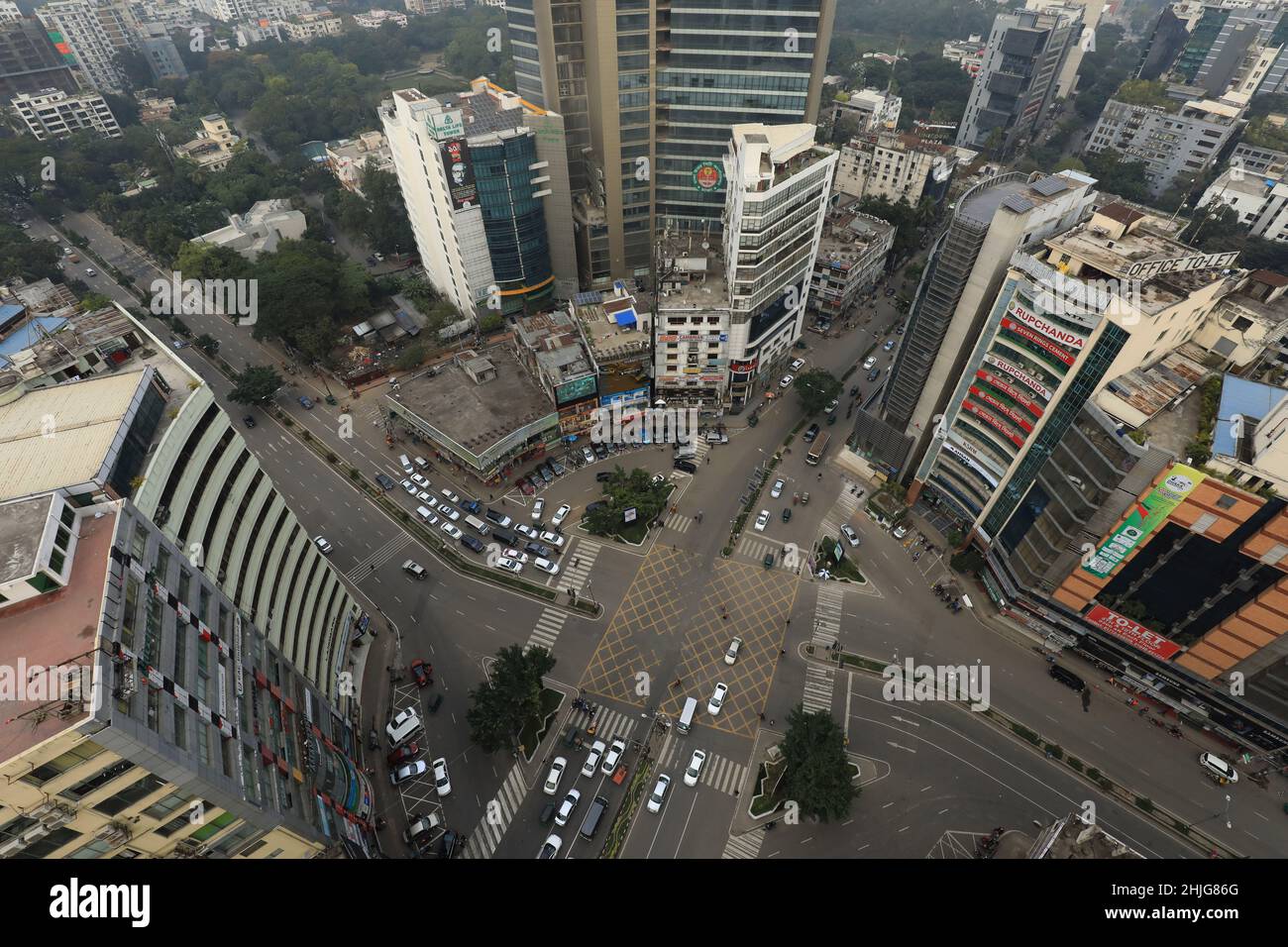 Dhaka, Bangladesh. 28th Jan, 2022. Aerial view of Gulshan circle area ...