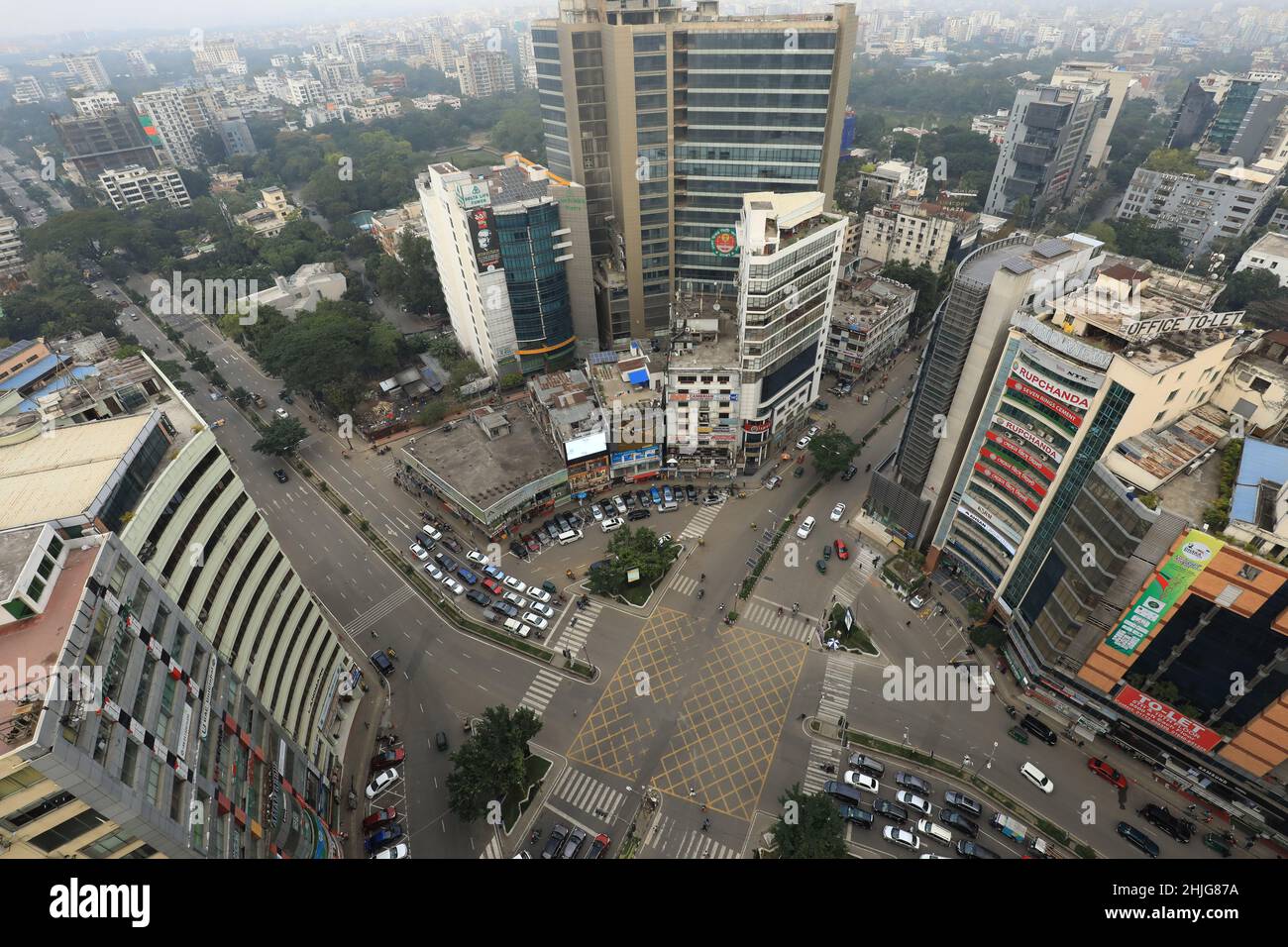 Dhaka, Bangladesh. 28th Jan, 2022. Aerial view of Gulshan circle area ...