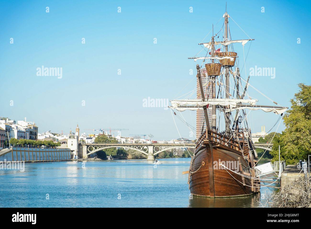 Seville, Spain. 28th Jan, 2022. A replica of 'Nao Victoria' seen in ...