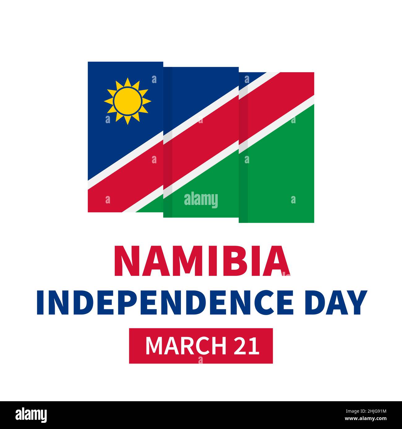 Namibia Independence Day lettering with flag isolated on white. Namibian holiday celebrated on ...