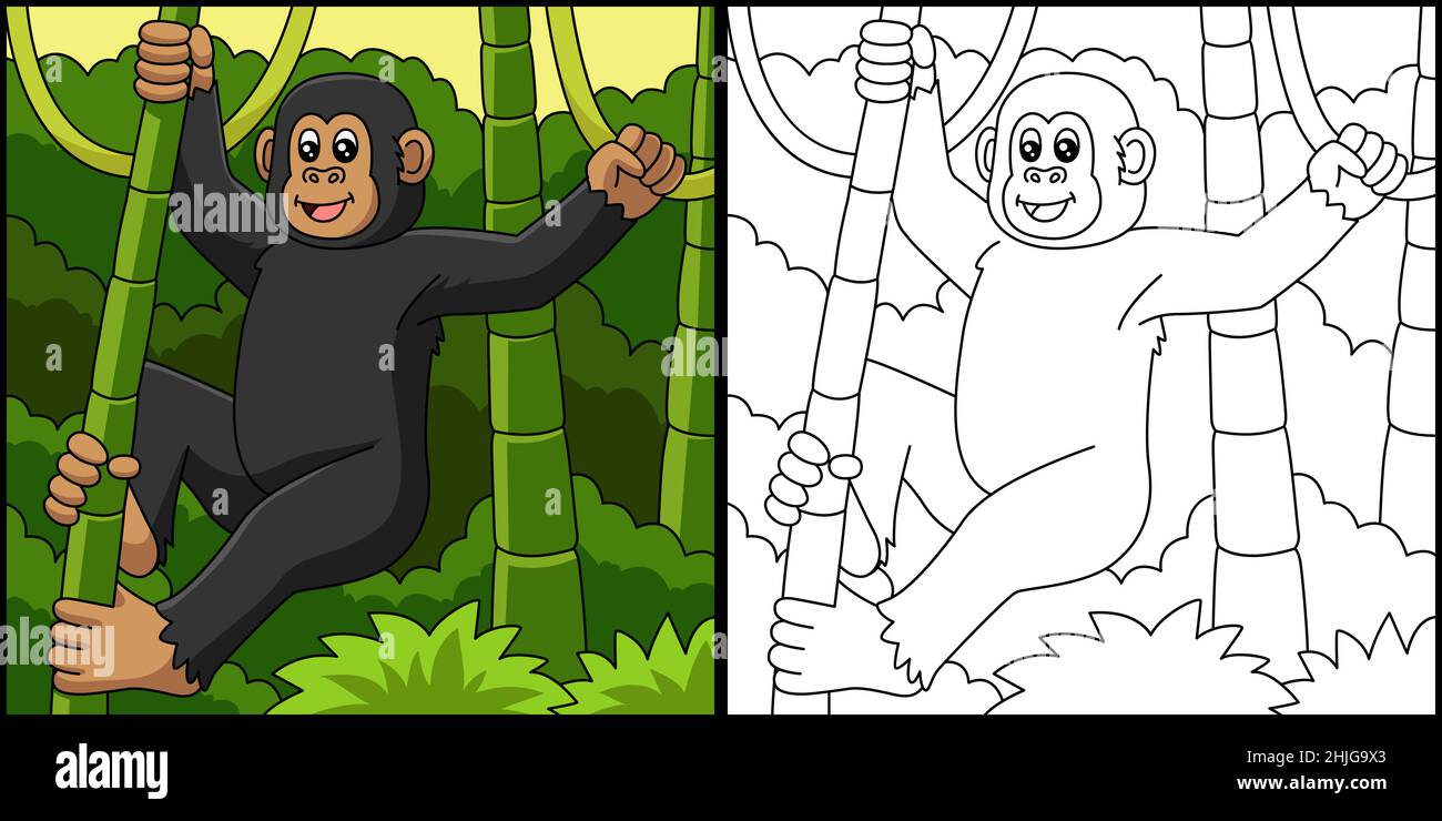 Chimpanzee Coloring Page Vector Illustration Stock Vector Image & Art ...
