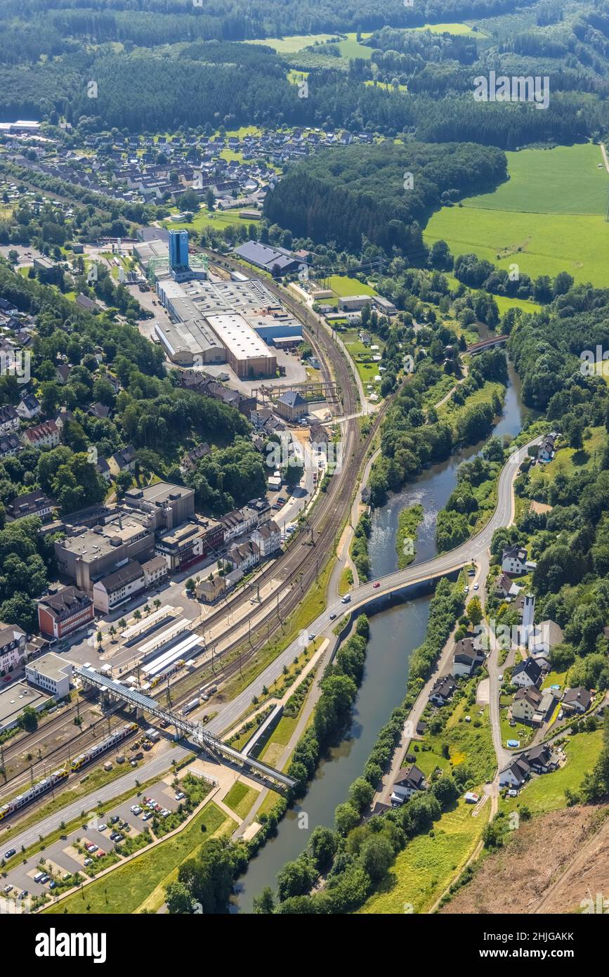 Railway station finnentrop with pedestrian bridge hi-res stock ...