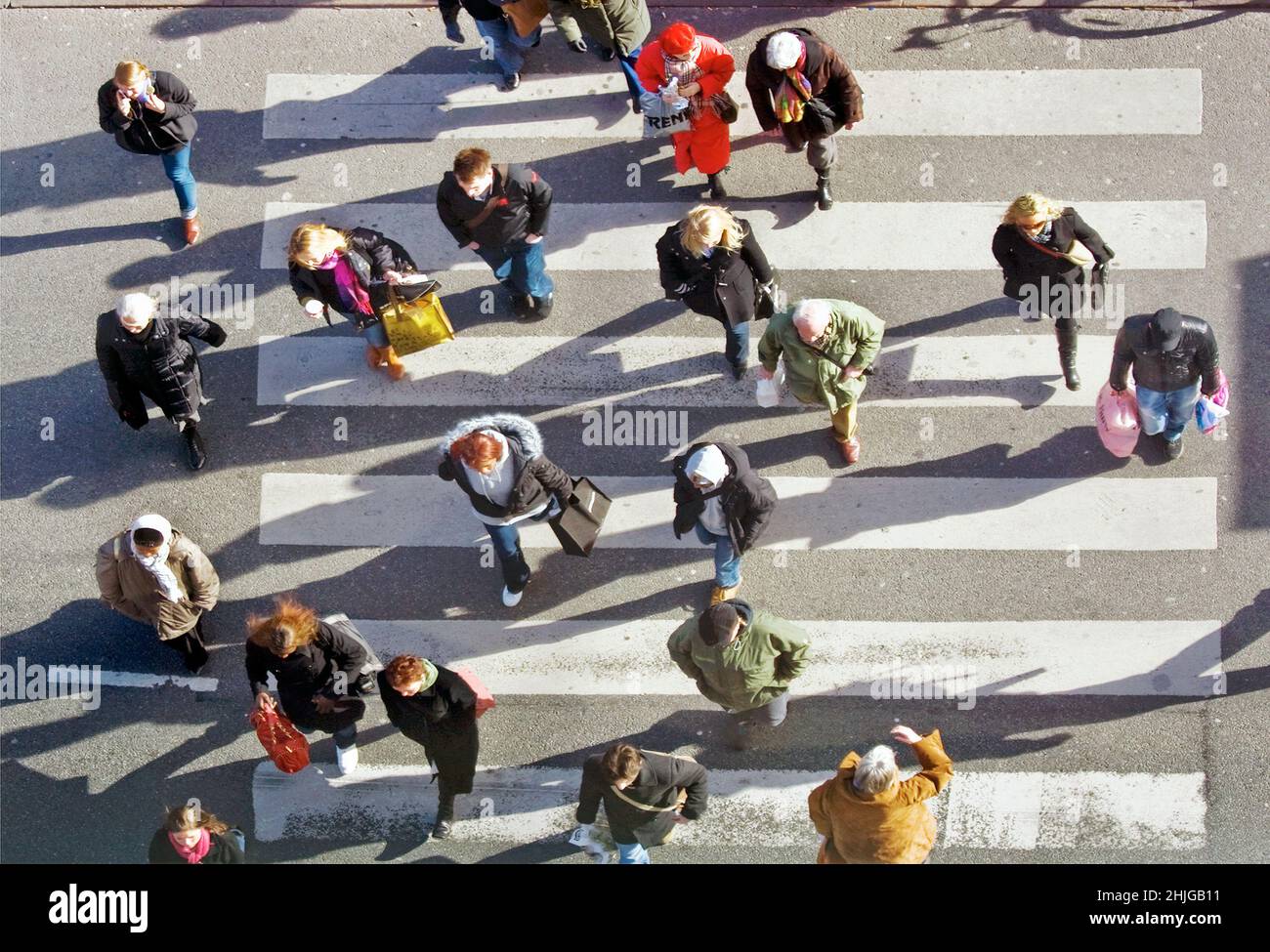 Pedestrian crossing, Copenhagen, Denmark. Keywords: rush hour commuter ...