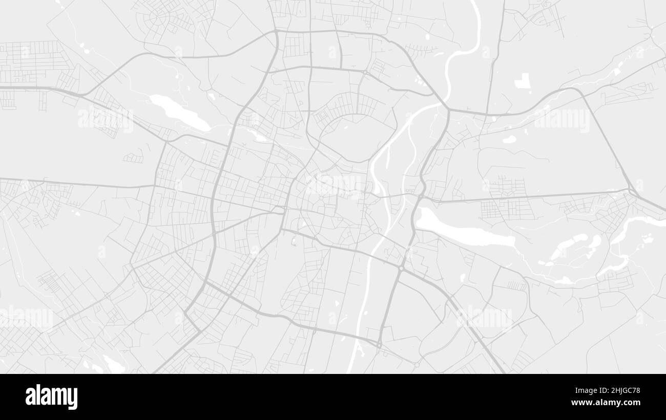 White and light grey Poznań city area vector background map, roads and water illustration ...