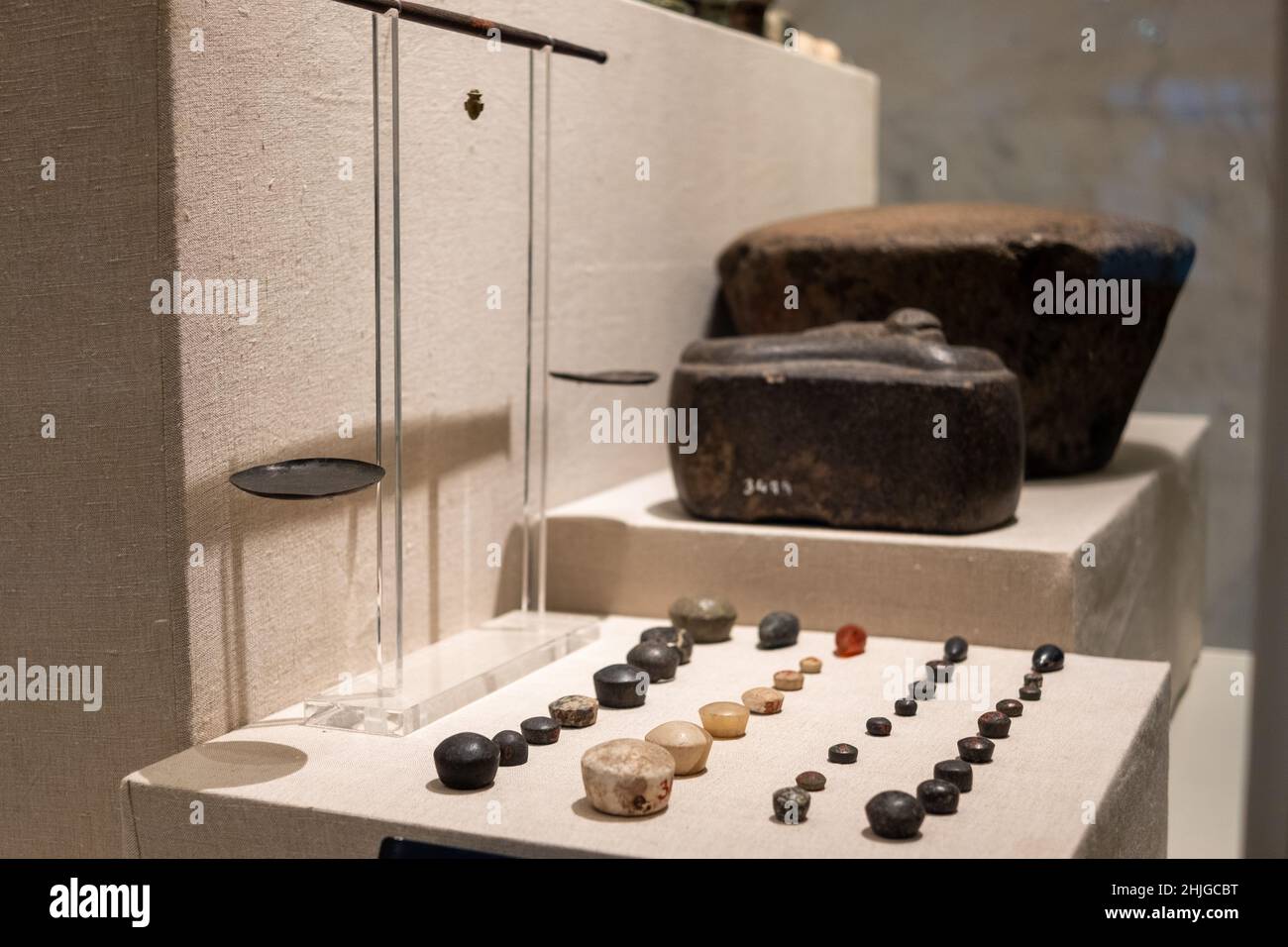 Cairo Egypt December 2021 Ancient stone and metal weights used by the ...