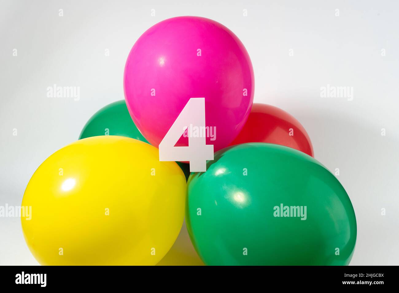 Number 4 and colourful round balloons. Birthday, anniversary, jubilee ...