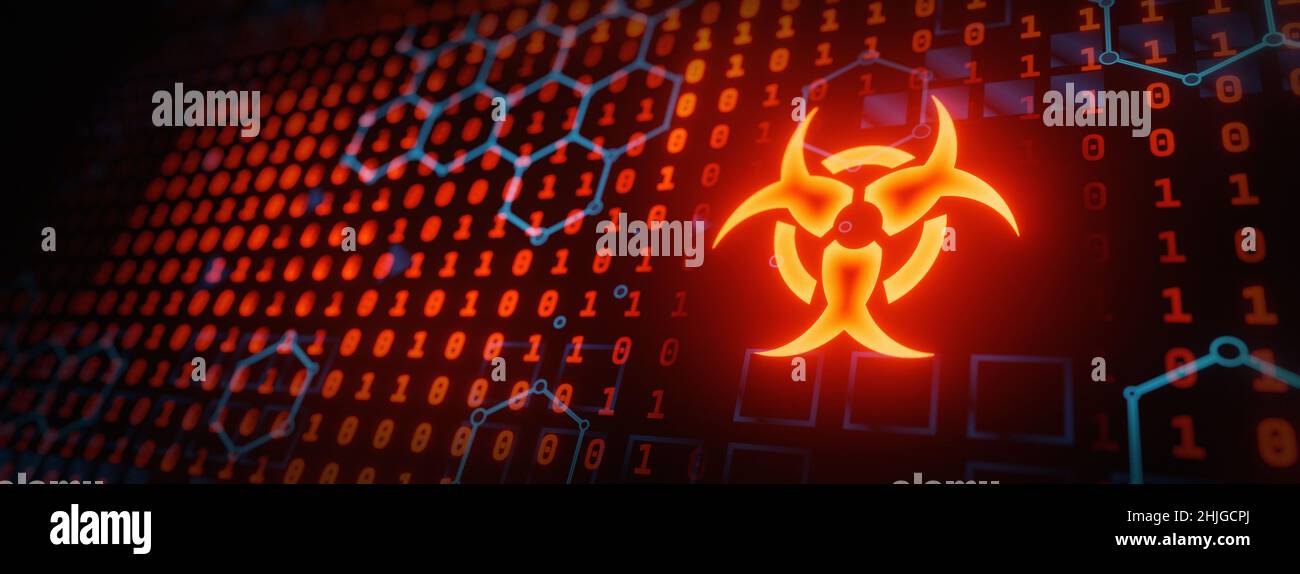 Computer web virus attack danger. Biohazard sign epidemia alert data ...