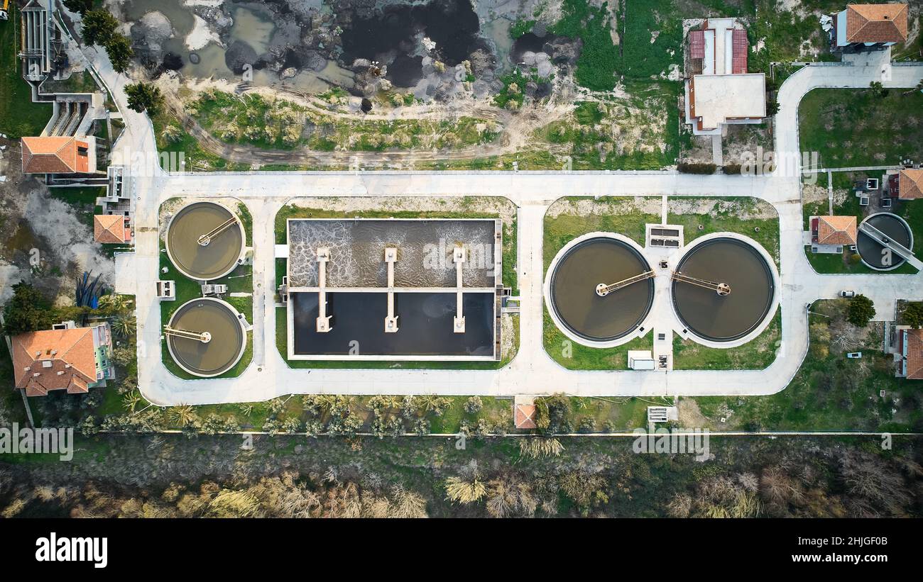 Water purification plant aerial view Stock Photo - Alamy