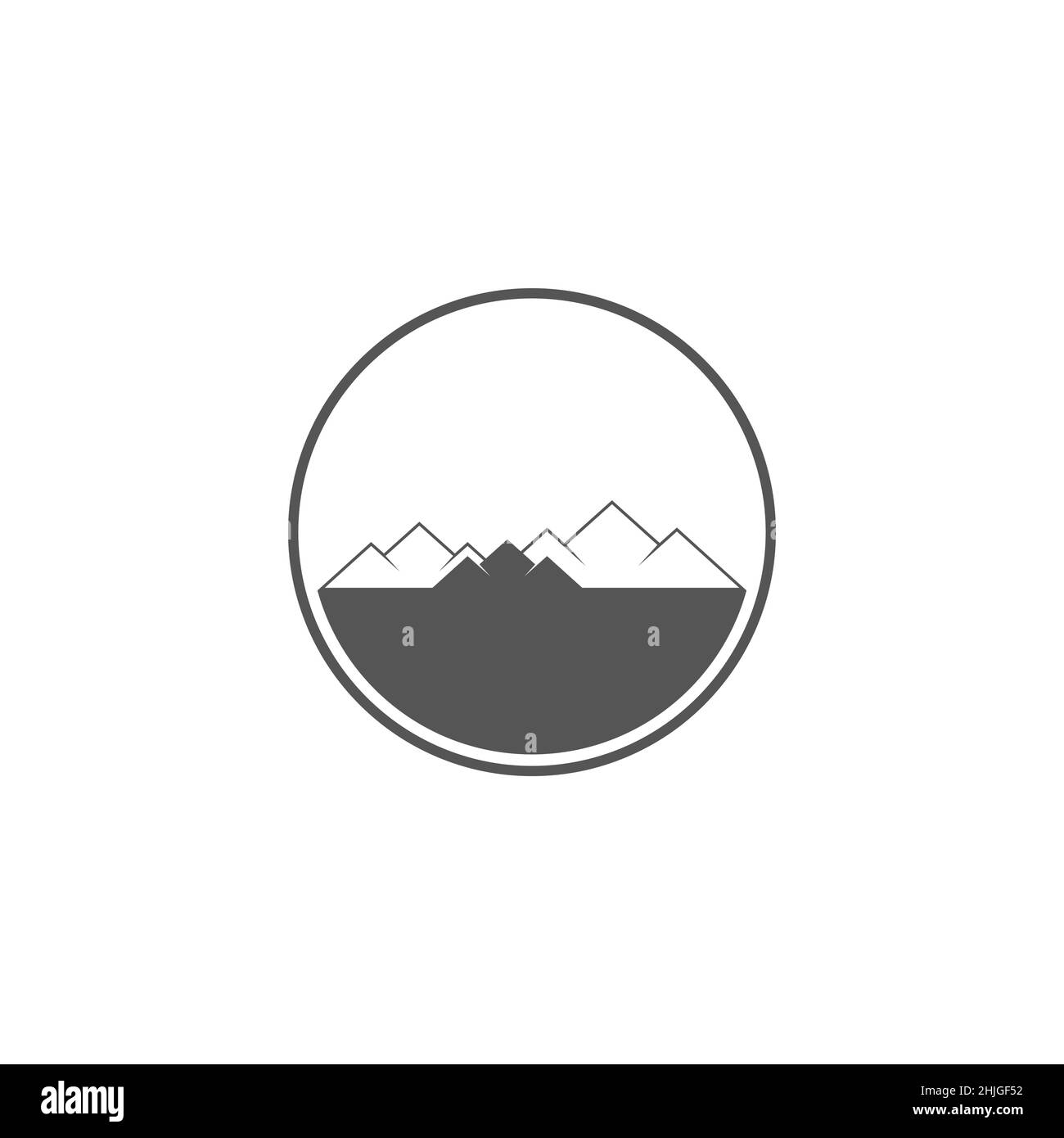 Mountain circle emblem. Hiking badge and outdoor hill travel label ...