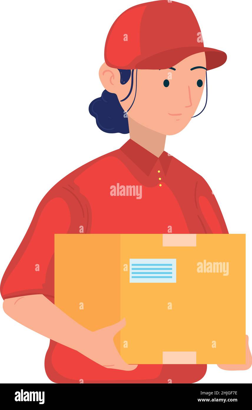 delivery woman illustration with box Stock Vector Image & Art - Alamy