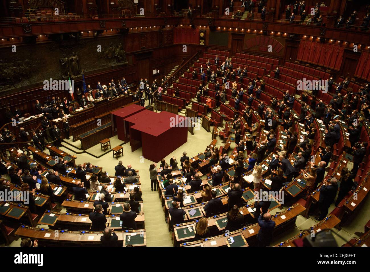 Rome, Italy. 29th Jan, 2022. Members of Italy's parliament celebrate ...