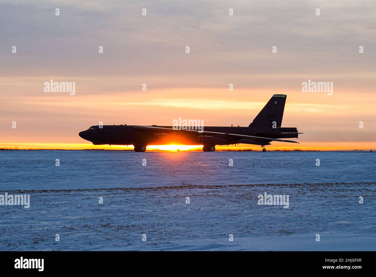 A B-52 H Stratofortess assigned to the 69th Bomb Squadron taxis onto ...
