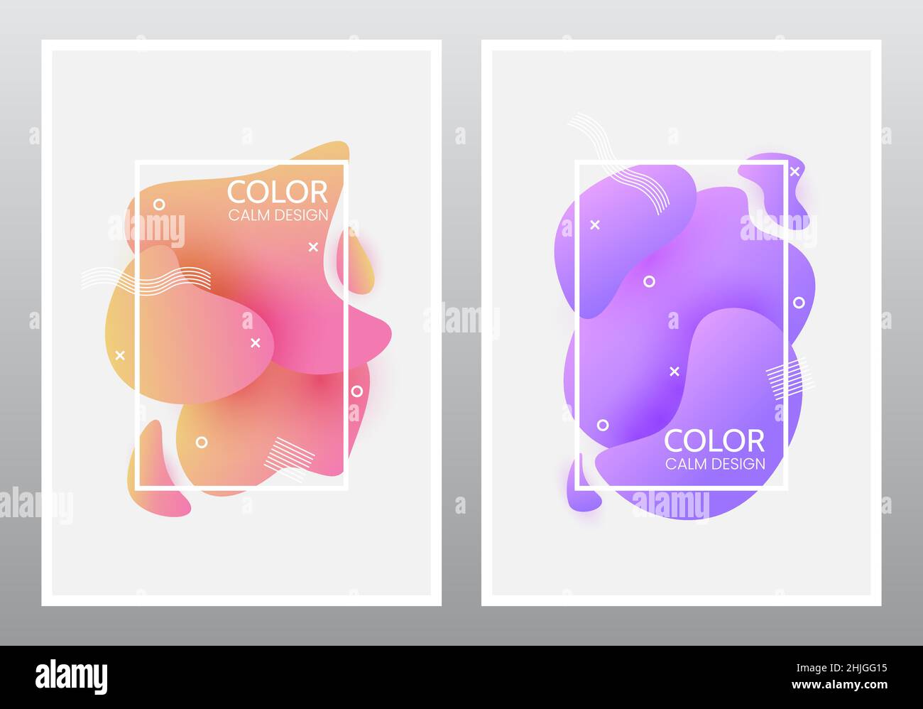 Liquid poster set. Abstract 3d shapes with frame. Color fluid elements ...