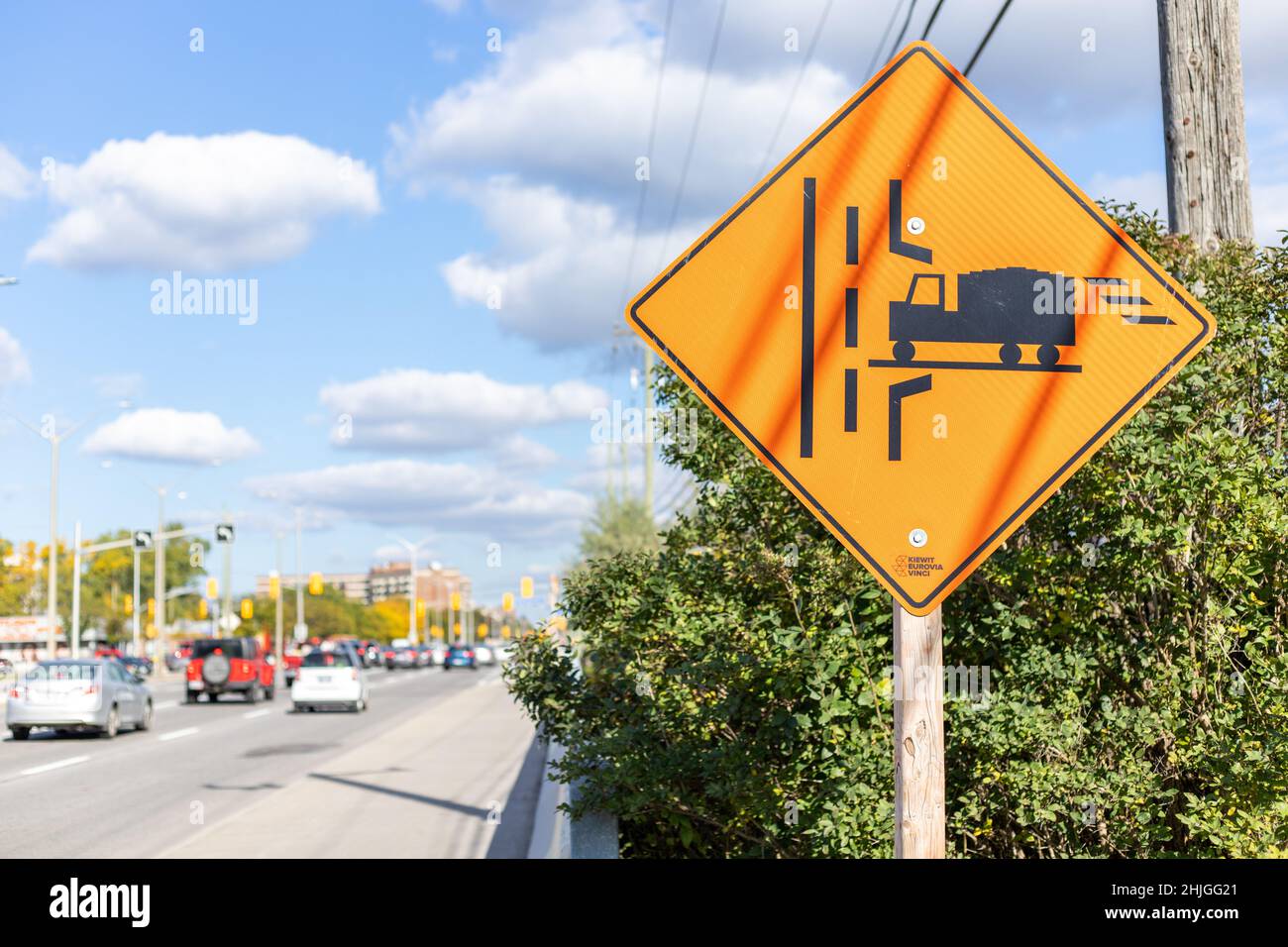 Ottawa, Canada - October 7, 2021: Warning road sign in Ontario - Truck ...