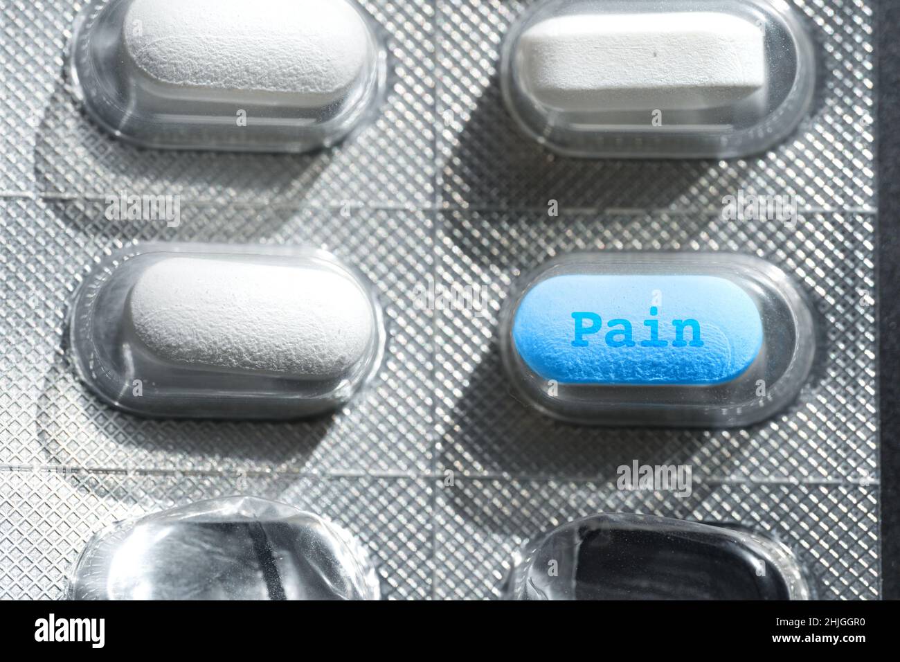 Closeup of painkillers, pills or tablets in blister pack. Headache ...