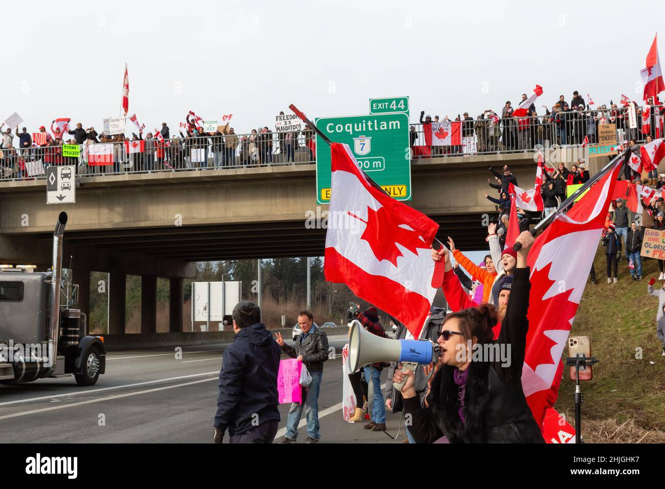 People on the Highway Overpass Supporting the Freedom Rally and the ...