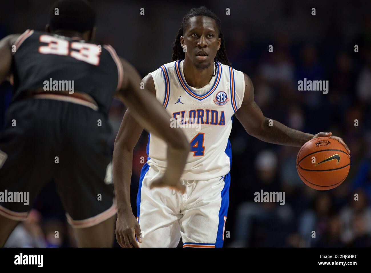 January 29, 2022: Florida Gators forward Anthony Duruji (4) runs the ...