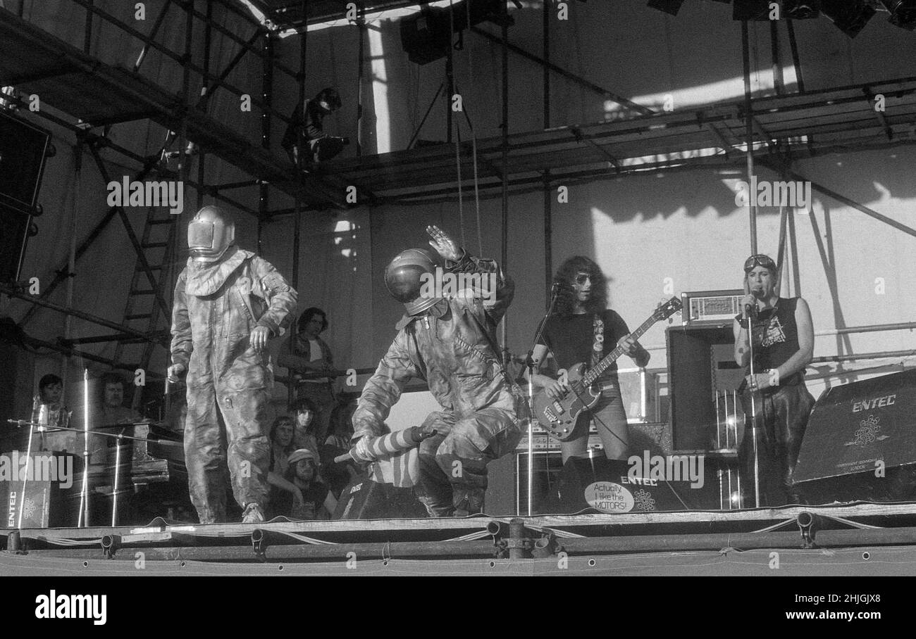 English band Hawkwind performing at the 1977 Reading Festival, England ...