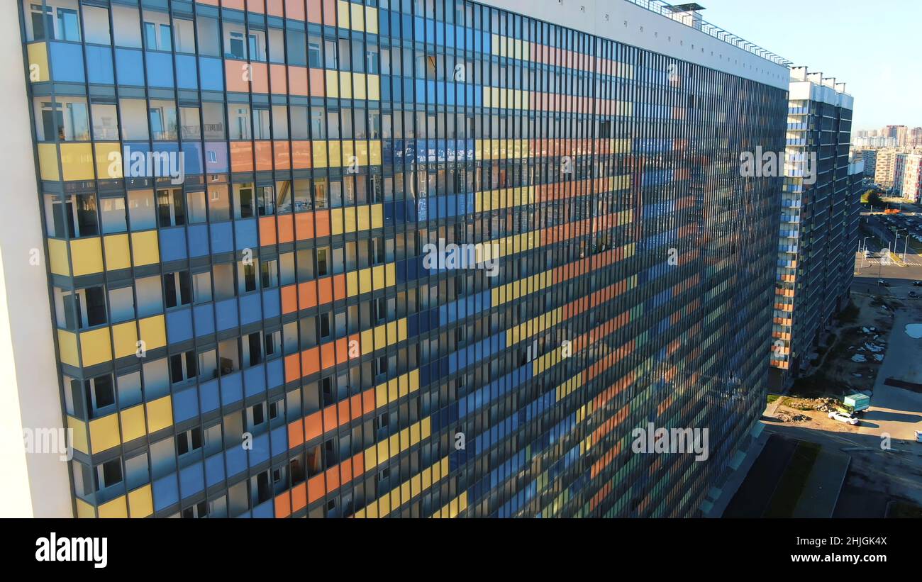 Close-up view facade of the beautiful colorful of a tall residential ...