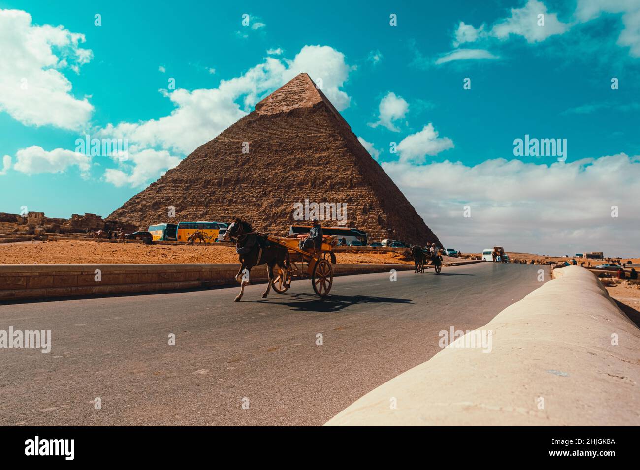 Cairo Egypt December 2021 View of a horse chariot riding in front of ...