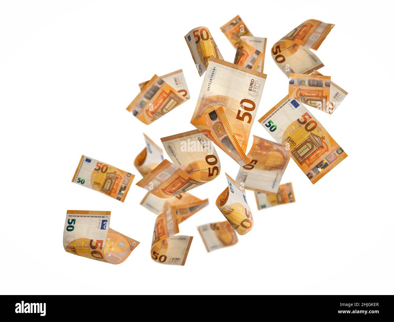 Falling 50 euro banknotes isolated on white background Stock Photo - Alamy