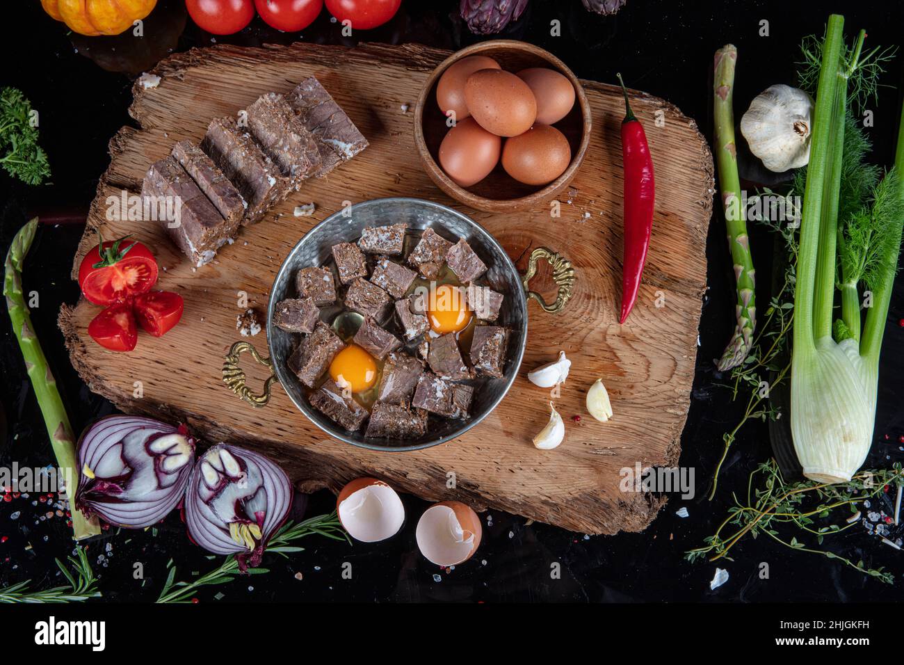 Turkish style meat role on serving plate. Turkish roasted meat ...