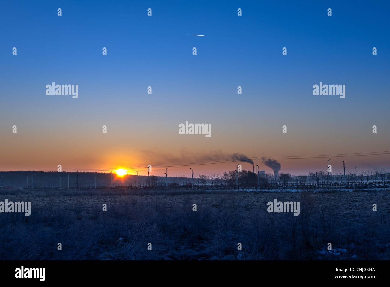 Beautiful view of a sunrise with cloudless sky Stock Photo - Alamy