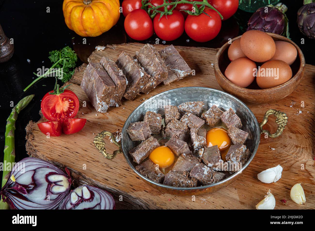 Turkish style meat role on serving plate. Turkish roasted meat ...