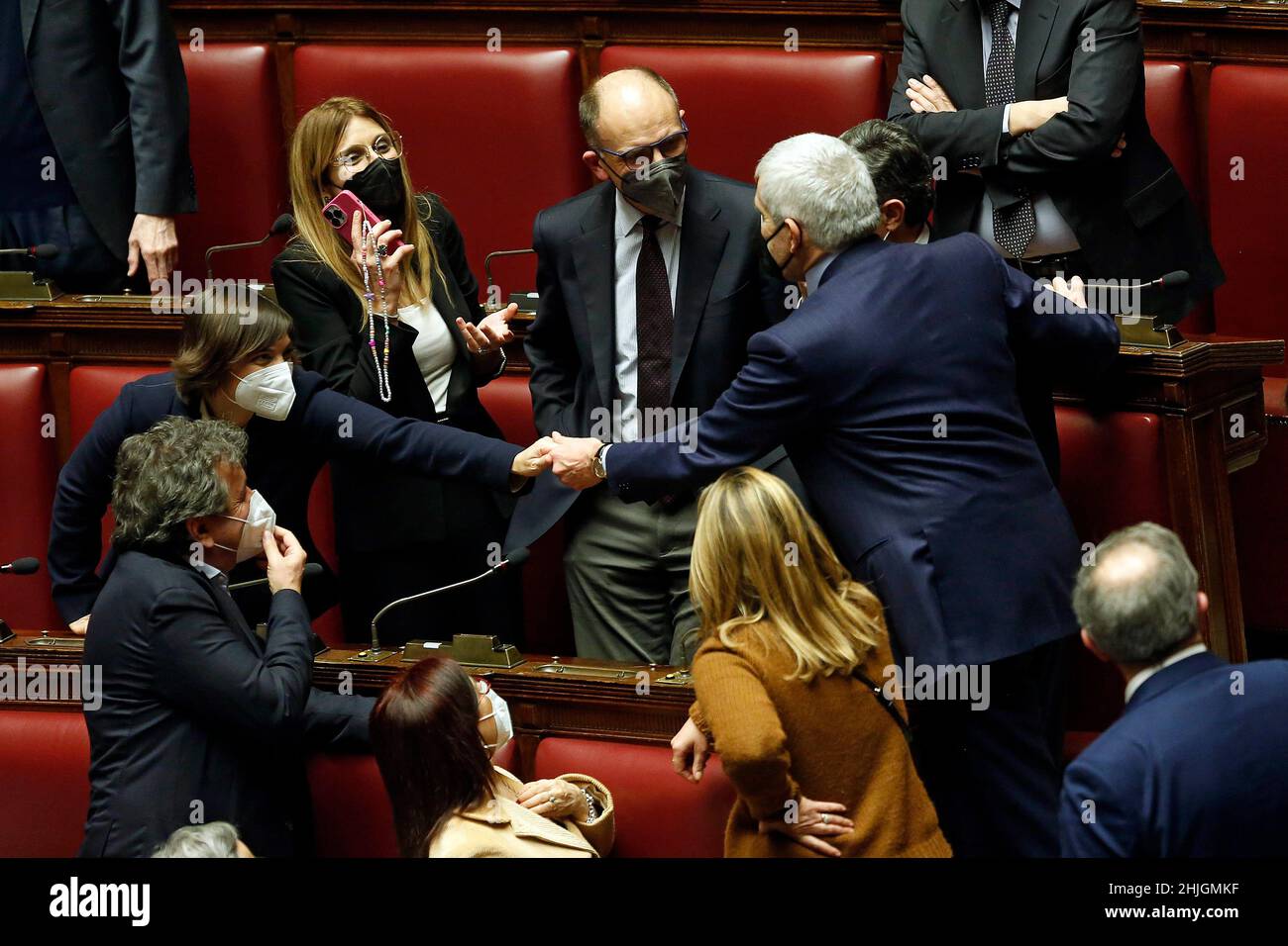 Rome, Italy. 29th Jan, 2022. Deborah Serracchiani, Enrico Letta and ...