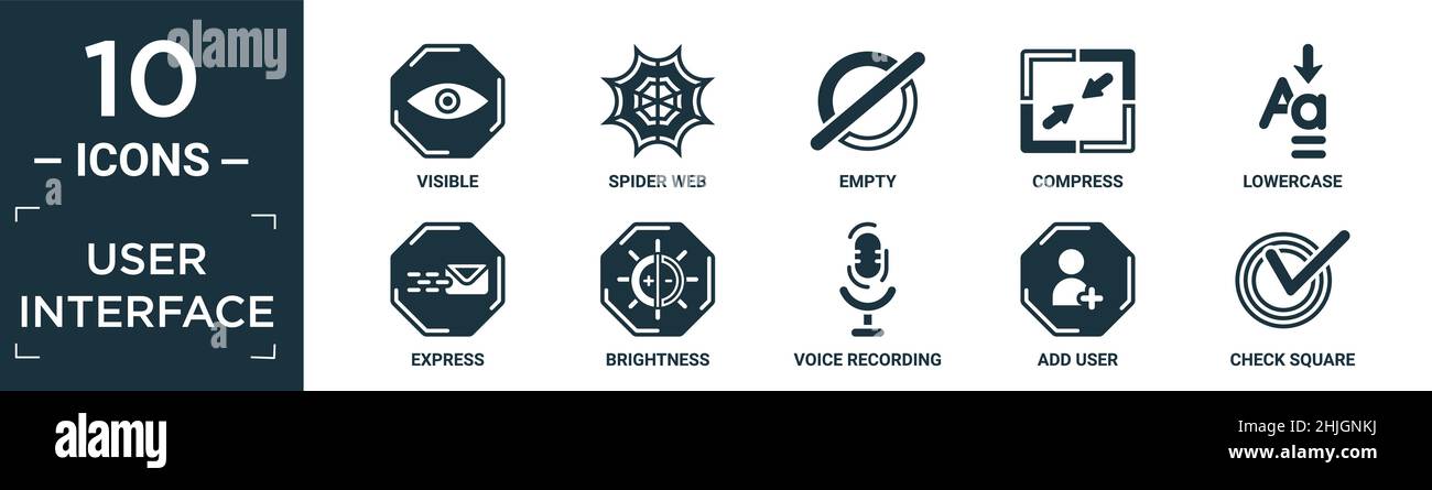 filled user interface icon set. contain flat visible, spider web, empty ...