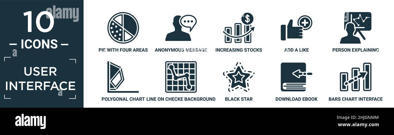 filled user interface icon set. contain flat pie with four areas ...