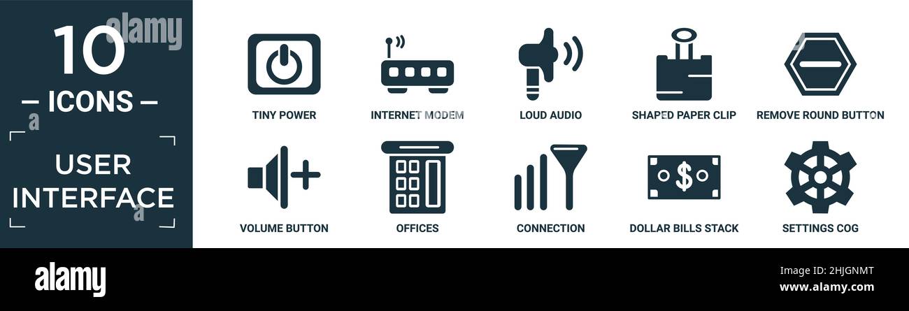 filled user interface icon set. contain flat tiny power, internet modem ...