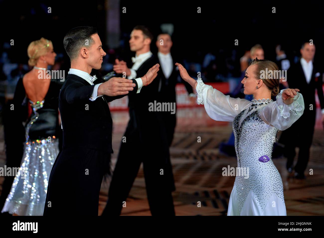 Couples seen dancing in the European program at the 25th Latin American ...