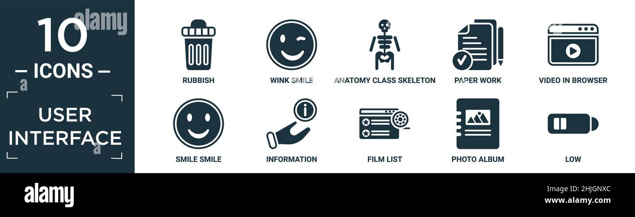 filled user interface icon set. contain flat rubbish, wink smile ...