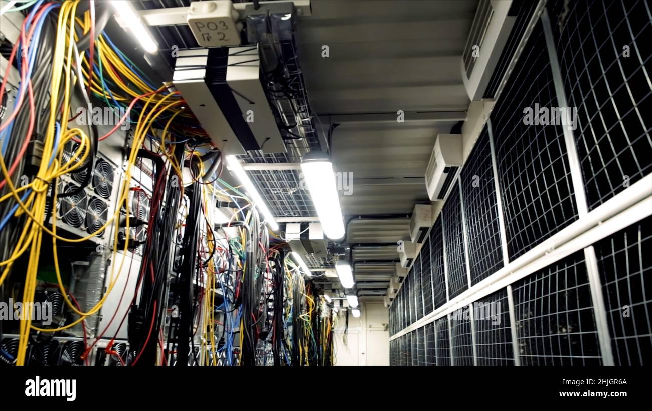 Inside room with data centers and cables. Stock footage. Room with data ...