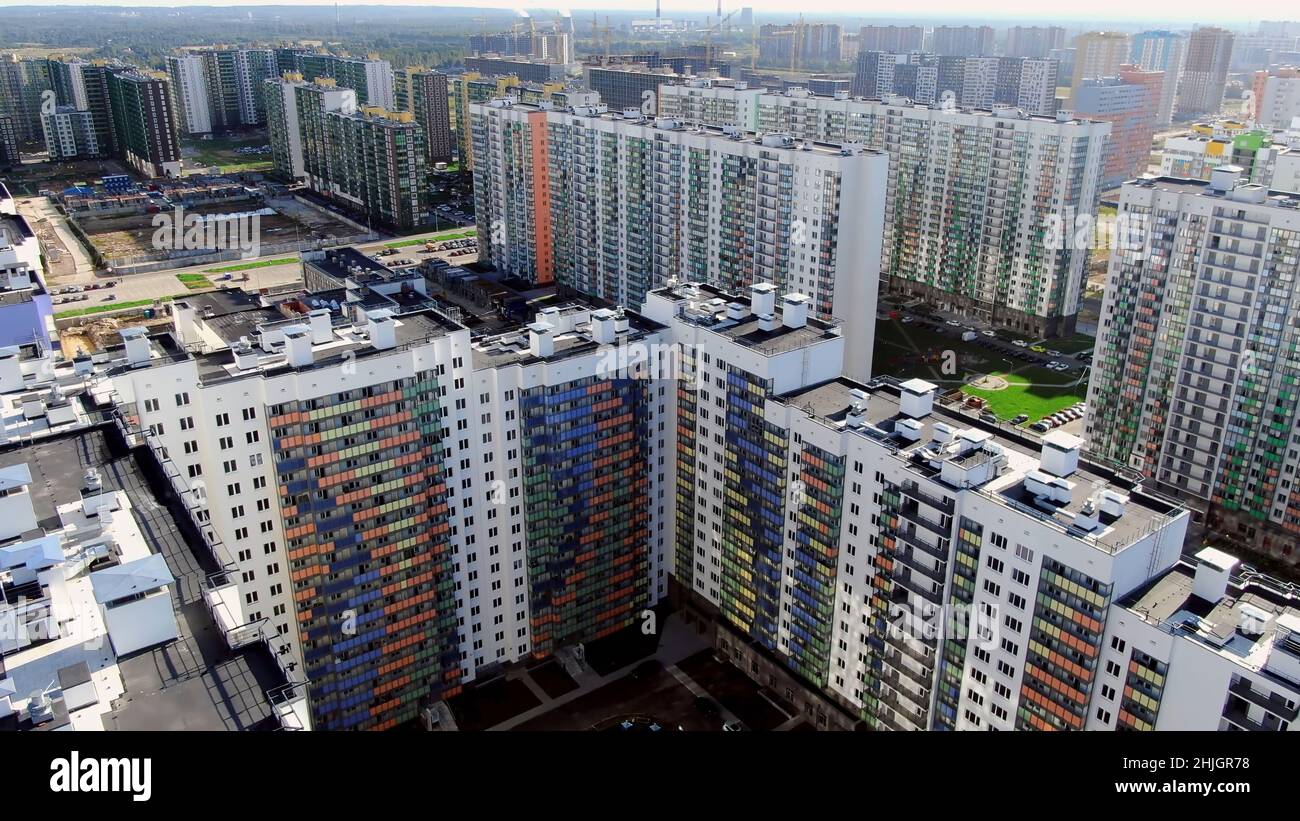 Top view of building area of residential buildings. Motion. Beautiful ...
